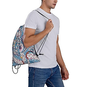 Delhiponics Ethnic Elements Drawstring Backpack Waterproof Gym Sports Trave String Bag Adjustable Lightweight Drawstring Bag Sports Dance Sackpack