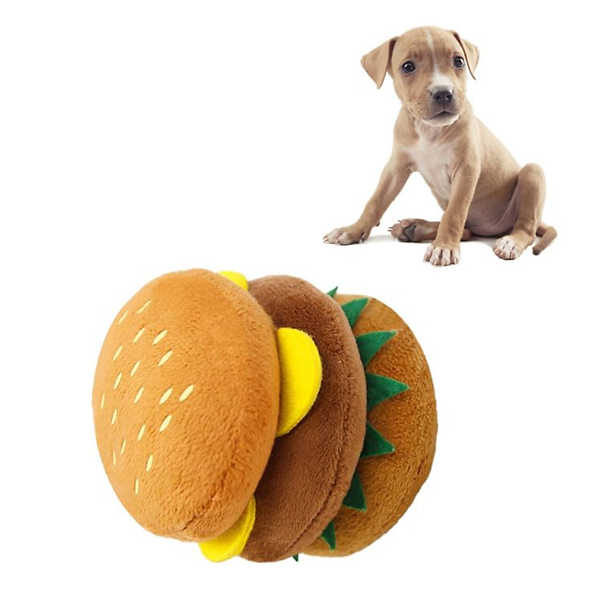 TITA-DONG Pet Chew Toy - Dog Plush Squeaky Toy Cute Hamburger Shape Stuffed Pet Plush Toy, Teeth Chewing Squeaky Sound Toy for Small and Medium Dog Hamburger Dog Supplies
