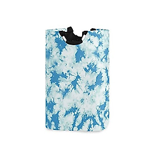 susiyo Blue White Tie Dye Laundry Hamper Collapsible Laundry Basket Organizer Storage Bin for Dorm Clothes