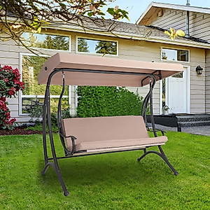 Sophia & William Outdoor 3-Seat Swing Chair with Adjustable Canopy, Patio Swing Glider Lounge Chair with Removable Cushion for Porch, Garden, Backyard Beige
