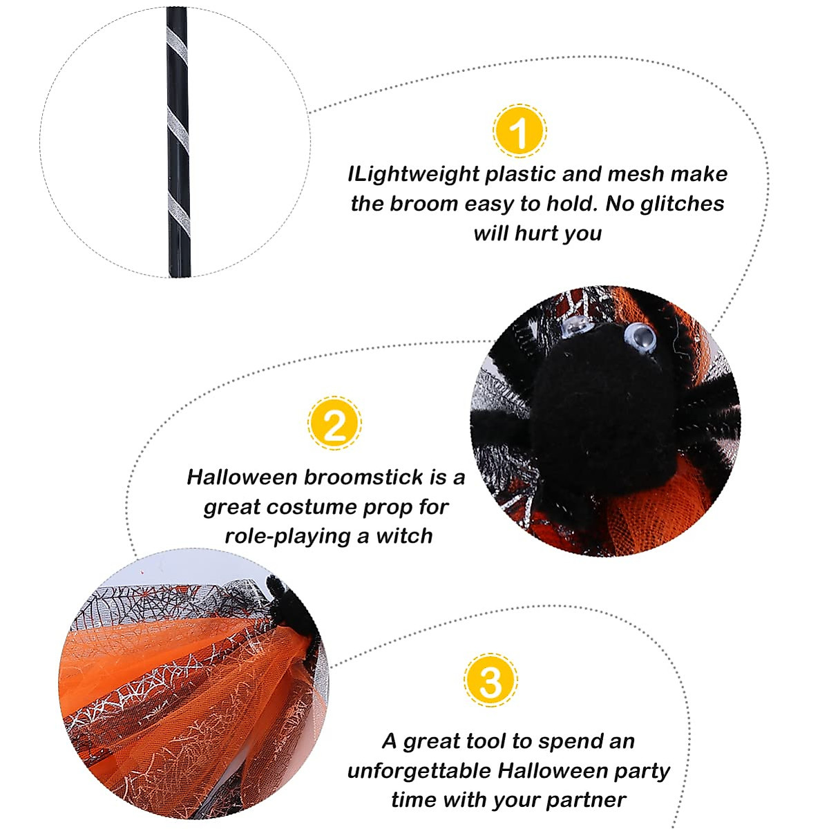SUPVOX Witch Broom Witch Broom Net Yarn Plastic Wizard Flying Broomstick Halloween Cosplay Props for Kids Party Costume (Orange) Halloween Costumes
