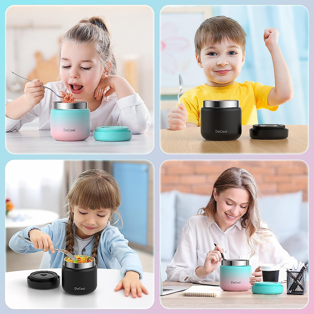 DaCool Insulated Food Jar Adults Food Thermos for Hot Food Lunch Boxes 27 OZ Vacuum Stainless Steel Hot Cold Food Jar for Adults Women Man Wide Mouth for School Office Picnic Travel Outdoors, Black