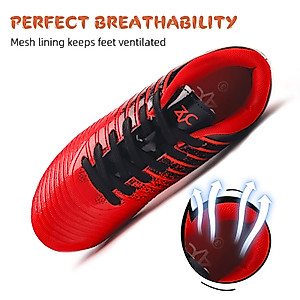 ZVC Kids Soccer Cleats Boys Girls Soccer Shoes Outdoor Firm Ground Youth Football Cleats (Little Kid/Big Kid) Red