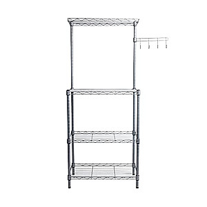 Mind Reader 3 Tier Microwave Shelf Counter Unit with Hooks, Silver