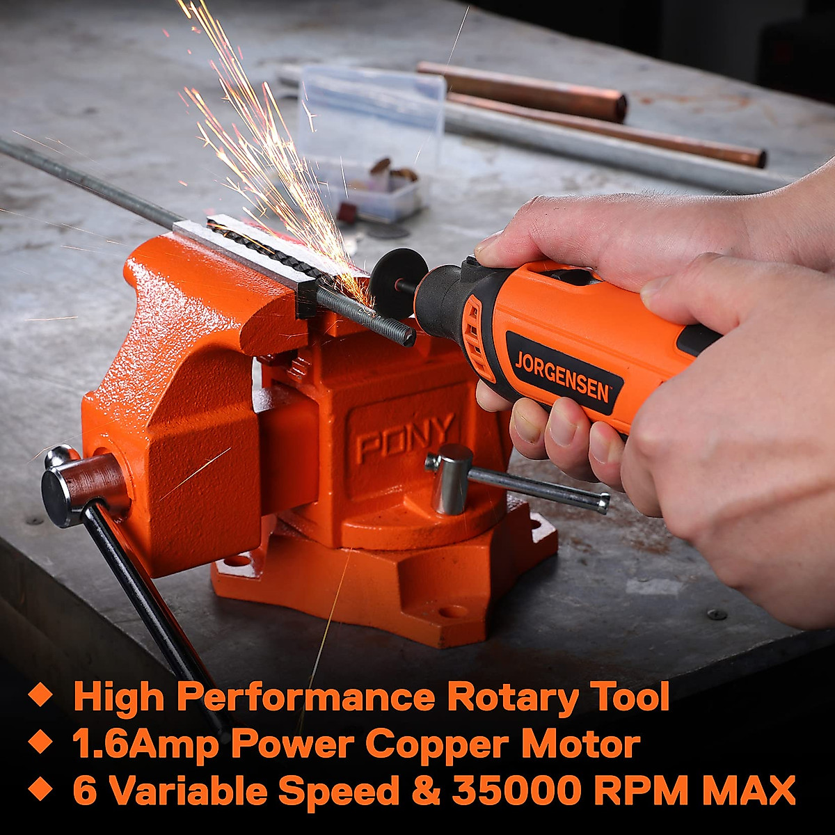 JORGENSEN Rotary Tool Kit, 6 Variable Speed Rotary Tool With 51pcs Rotary Tool Accessories, 1.6 Amp Powerful Rotary Tool