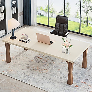 Tribesigns Executive Desk, 71" W x 35" D Large Office Desk, Modern Computer Desk Conference Table Meeting Room Table, Business Furniture for Home Office, Cream White and Walnut