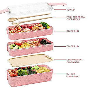 2 Pack Bento Lunch Box, Iteryn Stackable Bento Box, 3-In-1 Compartment - Wheat Straw, Leakproof Eco-Friendly Bento Lunch Box Meal Prep Containers