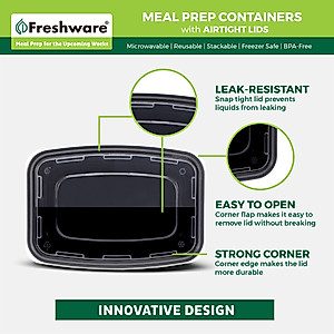 Freshware Meal Prep Containers [50 Pack] 1 Compartment Food Storage Containers with Lids, Bento Box, BPA Free, Stackable, Microwave/Dishwasher/Freezer Safe (28 oz)
