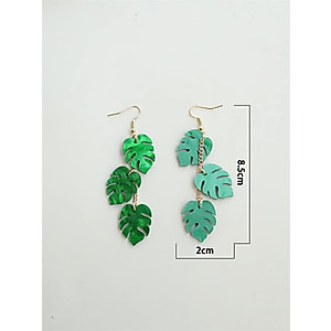 Green Palm Leaf Dangle Earrings for Women Girls Lightweight Resin Tropical Green Plant Statement Drop Fish Hook Stud Earring Fashion Cute Festival St.Patrick's Day Jewelry Gifts Nature Lover (Leaves)
