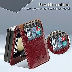 ZZXX Samsung Galaxy Z Flip 5 Wallet Case with [RFID Blocking] Card Slot Magnetic Closure Leather Flip Fold Protective with S Pen Holder Phone Case for Galaxy Z Flip 5 Case Wallet(Wine Red-6.7 inch)