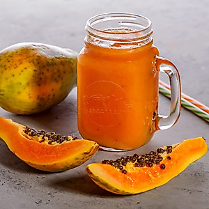 Smith's Mason Jars 16oz/473ml 4-pc Glass Cups with lid, straw and Handles - Smoothie glasses - Good for Milkshake, Juices, Ice Coffee Ideal for Picnics DIY Drinks and Outdoor Activity