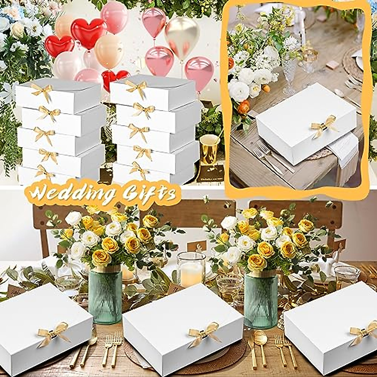 WLUSEAXI 15Pack Gift Boxes with Lids, 10.6x7.8x3.1 Inches Bridesmaid Proposal Boxes with Ribbon, White Gift Boxes for Presents,Kraft Paper Boxes for Wedding Christmas Birthday Baby Shower Party