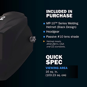 Miller 238497 MP-10 Passive Welding Helmet, Non-Auto-Darkening Welding Helmet, Black