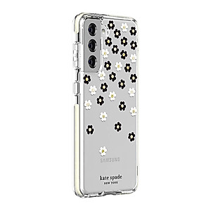kate spade new york Defensive Hardshell Case Compatible with Samsung Galaxy S21 5G - Scattered Flowers Black/White/Gold Gems/Clear/White Bumper