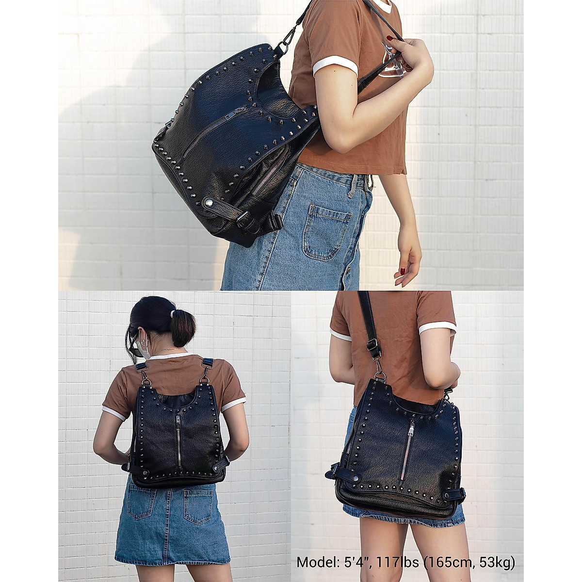 Cortelay Backpack Purse for Women Leather Ladies Fashion Designer Rivet Studded Travel Convertible Crossbody Shoulder Bag