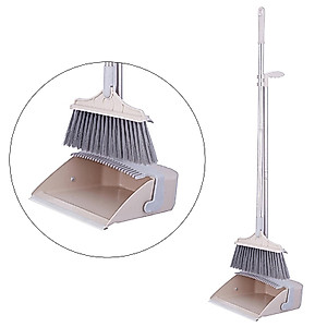 Broom and Dustpan, Adjustable Floor Broom and Garbage Container Set, Upright Stand Up Dustpan with Broom, for Cleaning, Home Kitchen Lobby Floor