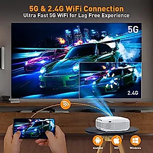 Projector, 9500L Projector with WiFi and Bluetooth - CRAZVIEW 5G Portable Video Projector, Outdoor Projector Native 1080P Support 350'' Display Compatible with Android/iOS/Tv Stick/Pc