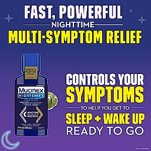 Mucinex Nightshift Cold & Flu Liquid That Relieves Fever/Sneezing/Sore Throat/Runny Nose and Cough, 6 Fl Oz (Pack of 1)