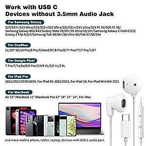 [2Pack]USB C Headphone for Galaxy S23 Ultra S22 5G, HiFi Stereo Type C Earphone with Microphone Wired Earbuds Digital DAC Volume Control Headphones for Samsung S21 Z Fold4 3 Pixel 7 6 iPad Pro OnePlus