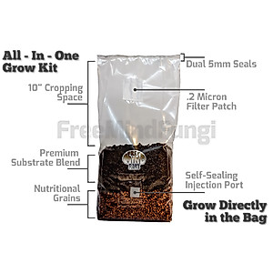 Mushroom Grow Bag for Manure Loving Mushrooms. 'All in one' Style Mushroom Grow kit. Over 3lbs of Substrate. Grow Over 2lbs Fresh, and 2-3oz Dry Like Magic.
