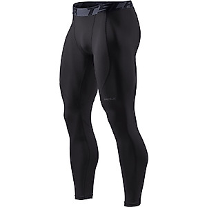 TSLA Men's Thermal Compression Pants, Athletic Sports Leggings & Running Tights, Wintergear Base Layer Bottoms, Heatlock Jet Black, Large