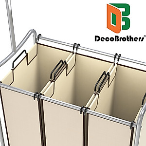 DecoBrothers Heavy Duty 3 Bag Extendable Laundry Sorter Cart with Hanging Bar, Beige