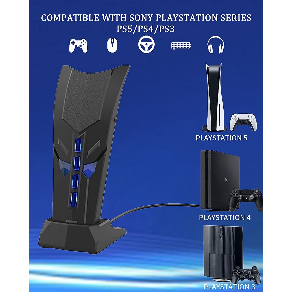4-Port USB Hub for PS5, High-Speed USB Splitter USB 2.0 Hub USB Expander Adapter Extension for PS5/PS4/PS3, Xbox One/360, Xbox Series, Switch, PC, Tablet, Mac, Mouse, Keyboard with USB Station