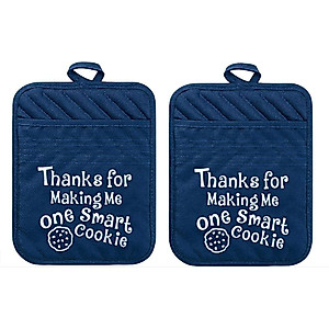 Teachers Gift for Women, Appreciation Week Pot Holder, One Smart Cookie Thank You Present Potholder - Set of 2 Blue