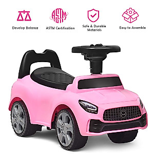 Costzon Kids Push and Ride Racer, Ride On Push Car w/Horn, Music, Under Seat Storage, Handle, Foot-to-Floor Sliding Car Pushing Cart for Toddler, Gift Toy for Children Boys & Girls (Pink)