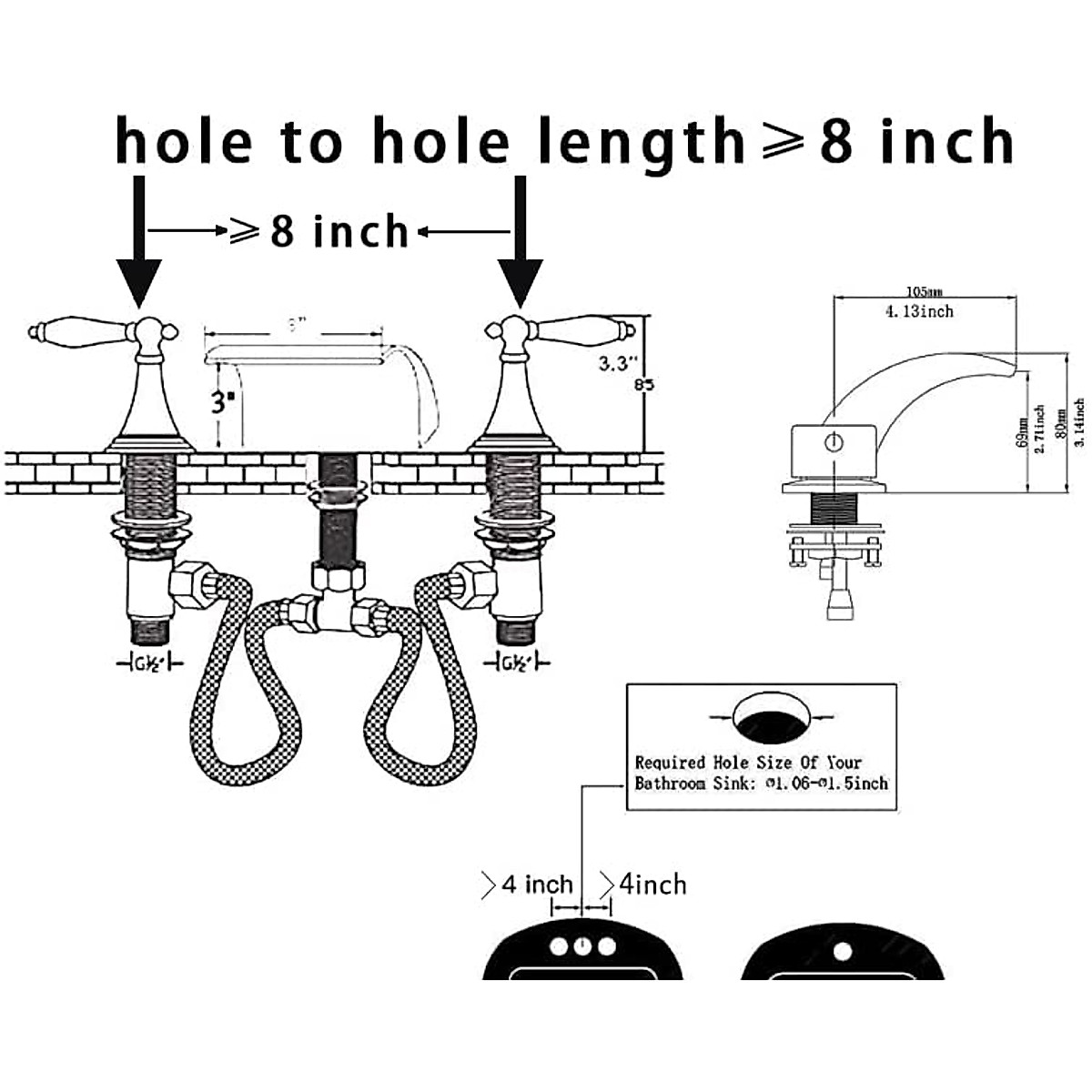 Cfeoerf LED Bathroom Faucets for Sink 3 Hole Bathroom Sink Faucet 2 Handle Bathroom Sink Faucets Waterfall Widespread Faucet with 2 Handle Chrome Bath Taps