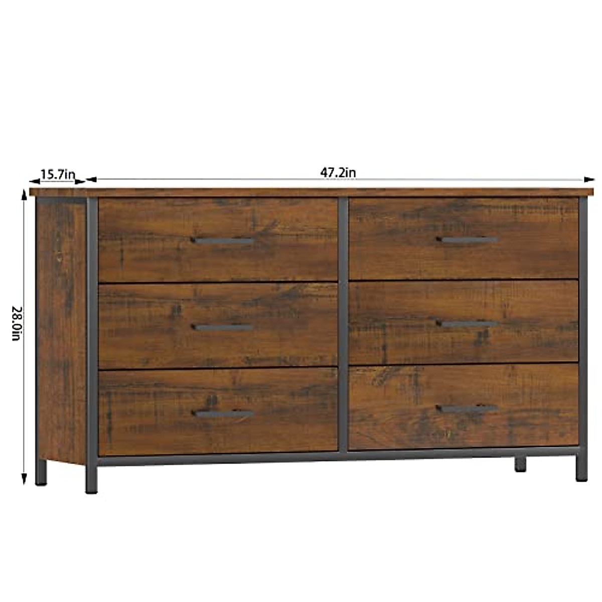 IKENO 6 Drawer Double Dresser, Industrial Wood Dresser for Bedroom, Storage Cabinet with Sturdy Steel Frame