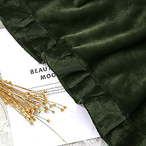 PiccoCasa Flannel Fleece Blanket Throw Size Army Green - Luxury Sofa Throws and Blankets with Ruffle Trim - Lightweight Plush Microfiber Solid Decor Blanket for Couch,Bed, Chair, 50" x 60"