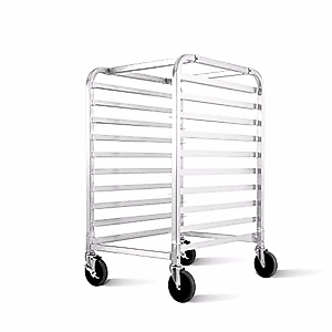 BIEAMA 10-Tier Sheet Pan Rack, Bun Pan Rack, Aluminum Bakery Rack, Home Commercial Kitchen Bakery Cooling Rack, 4 Wheels