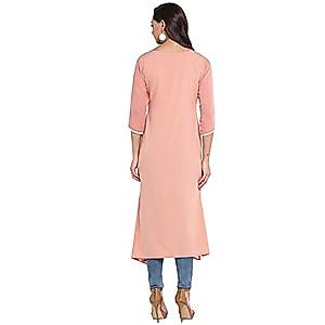 Janasya Indian Women's Tunic Tops Crepe Kurti for Women(JNE3252-KR-S) Pink