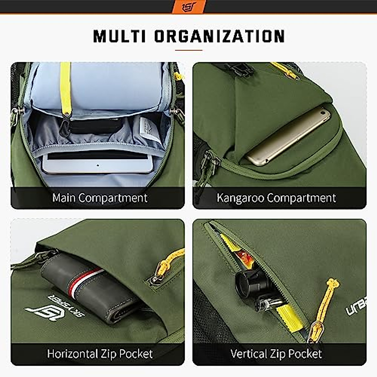 SKYSPER Sling Bag Crossbody Backpack - Chest Shoulder Cross Body Bag Travel Hiking Casual Daypack for Women Men(Armgreen)