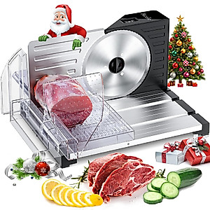 Meat Slicer, Electric Deli Meat Slicer for Home Facelle, 0-18mm Adjustable Thickness Electric Food Slicer Machine with Removable Stainless Steel Blades, Foldable and easy to store