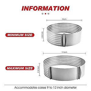 Cake Slicer, 9-12 lnch Adjustable Round Cake cutter Rings, 7 Layer Stainless Steel Cake Slicing Accessories for Cutting Layers