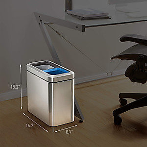 simplehuman 20 Liter / 5.3 Gallon Dual Compartment Slim Open Top Recycling Trash Can, Commercial Grade Heavy Gauge White Stainless Steel