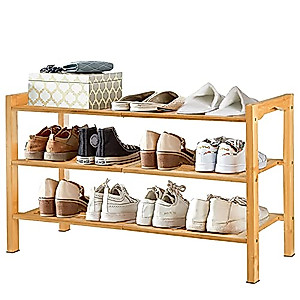 Hiceeden 3 Tier Bamboo Shoe Rack, Stackable Shoe Shelf Storage Organizer Easy to Assemble Shoe Stand for Closet, Entryway, Hallway, Bedroom or Living Room