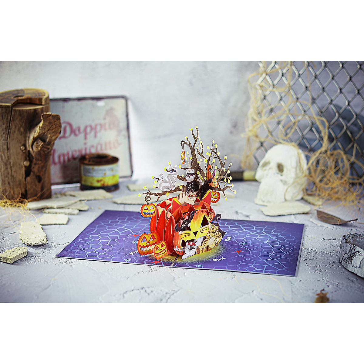 Liif Pumpkin Cats 3D Greeting Pop Up Halloween Card, Funny Halloween Card For Cat Lover, Kids, Cute, with Message Note & Envelop, Large Size 8 x 6 inch