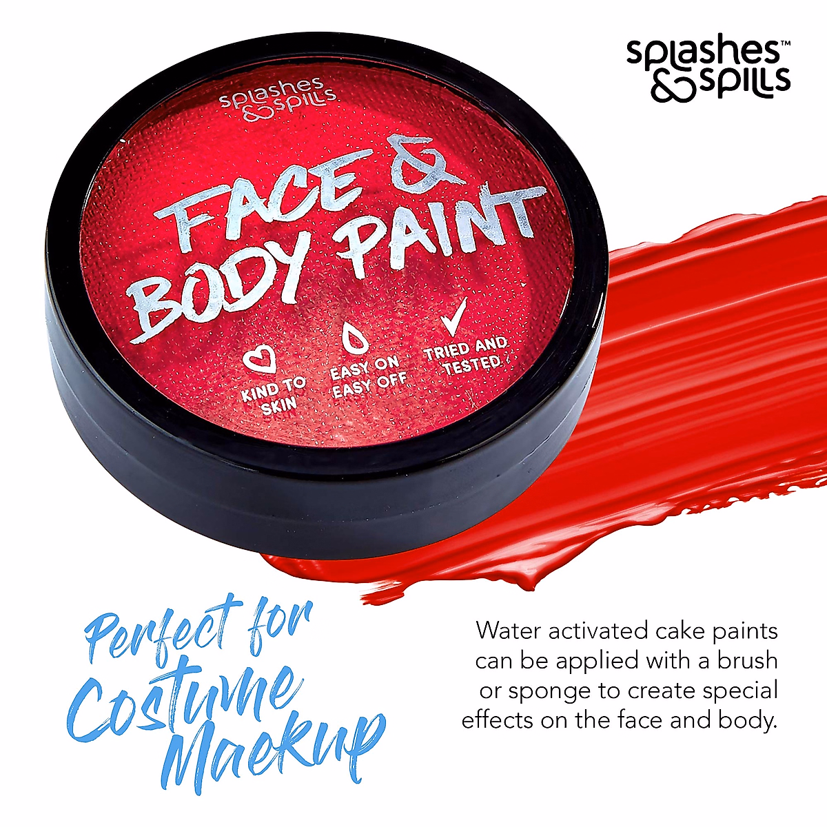 Water Activated SFX Face and Body Paint - Red Face Paint, Special Effects Makeup 18g Cake Tub - Pretend Costume and Dress Up Makeup - Great For Halloween Party and Cosplay by Splashes & Spills