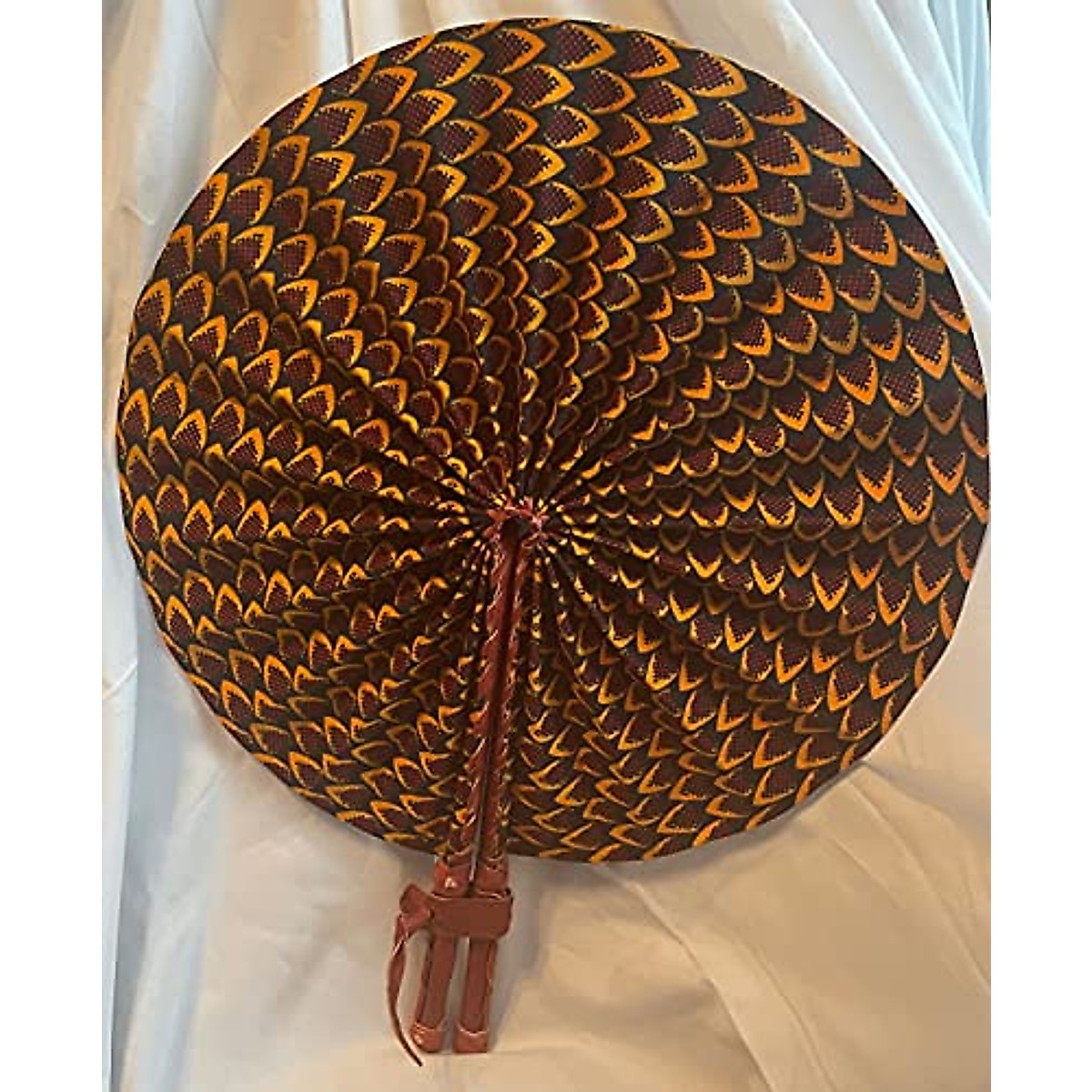 African Print Handheld Leather Folding Fan (White, Black, Brown)
