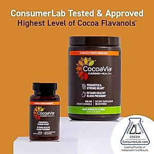 CocoaVia Cardio Health Supplement, 30 Day, 500mg Cocoa Flavanols, Support Heart Health, Boost Nitric Oxide, Blood Circulation, Energy, Vegan, Dark Chocolate, 60 Capsules