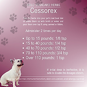Cessorex Allergy Relief and Skin Immune Function Support for Dogs by Gold Standard Herbs, All Natural Bupleurum Combination, 85 gram powder, White