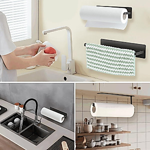 2 Pack Paper Towel Holders Under Cabinet, Self-Adhesive Paper Towel Bar,Paper Towels Rolls Holder Under Counter Wall Mount for Kitchen Bathroom Cabinets Towel Rack Stainless Steel - 13.2'Silver