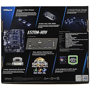 ASRock A520M-HDV Supports AMD AM4 Socket Ryzen™ 3000, 4000 G-Series and 5000 and 5000 G-Series Desktop Processors Motherboard, 32 GB memory storage