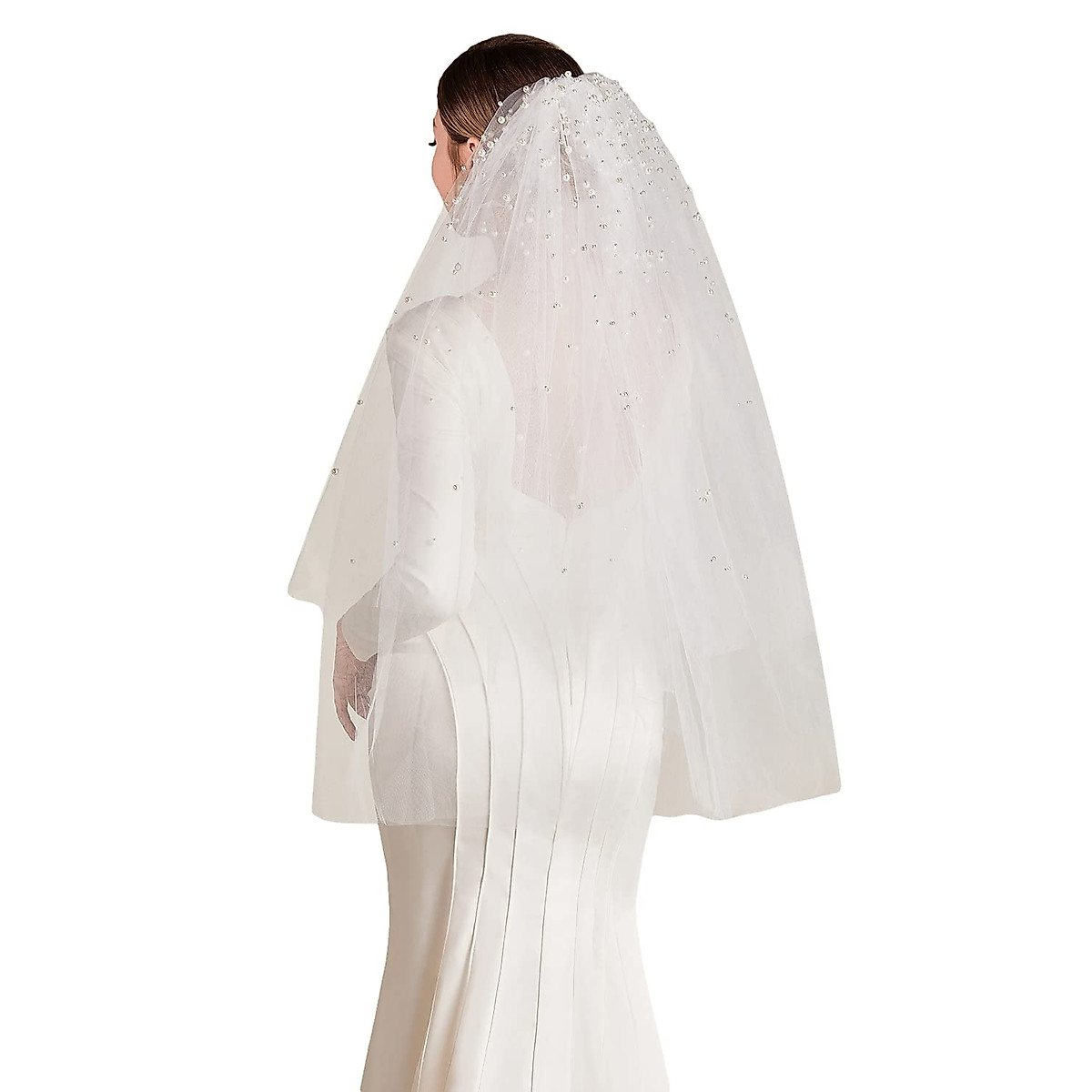 Wedding Veil for Bachelorette Party Wedding Accessories Deco with Comb Bride Pearl Veils for Brides (Ivory, 2T)