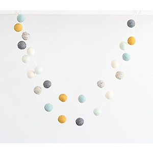 "Tranquil Mint" Adjustable Handmade Felt Ball Garland by Sheep Farm Felt- Mint Pom Pom Garland. 1 inch balls. 7 feet. 28 felt balls