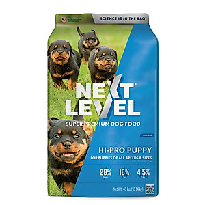 Next Level Super Premium Dog Food – HI-PRO Puppy – Dry Kibble for Dogs for Small Breeds at All Life Stages – 28% Protein, Beef, Pork, Fish, Chicken with Gluten Free Grains