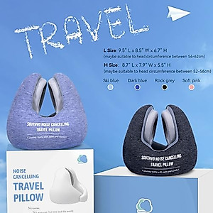 SOUTHVO Travel Pillow Airplane with Noise Canceling Earmuffs NRR 25dB, Memory Foam Travel Neck Pillow, 360°Neck Support Travel Essentials for Airplanes, Cars, Office Napping (Rock Gray, M)